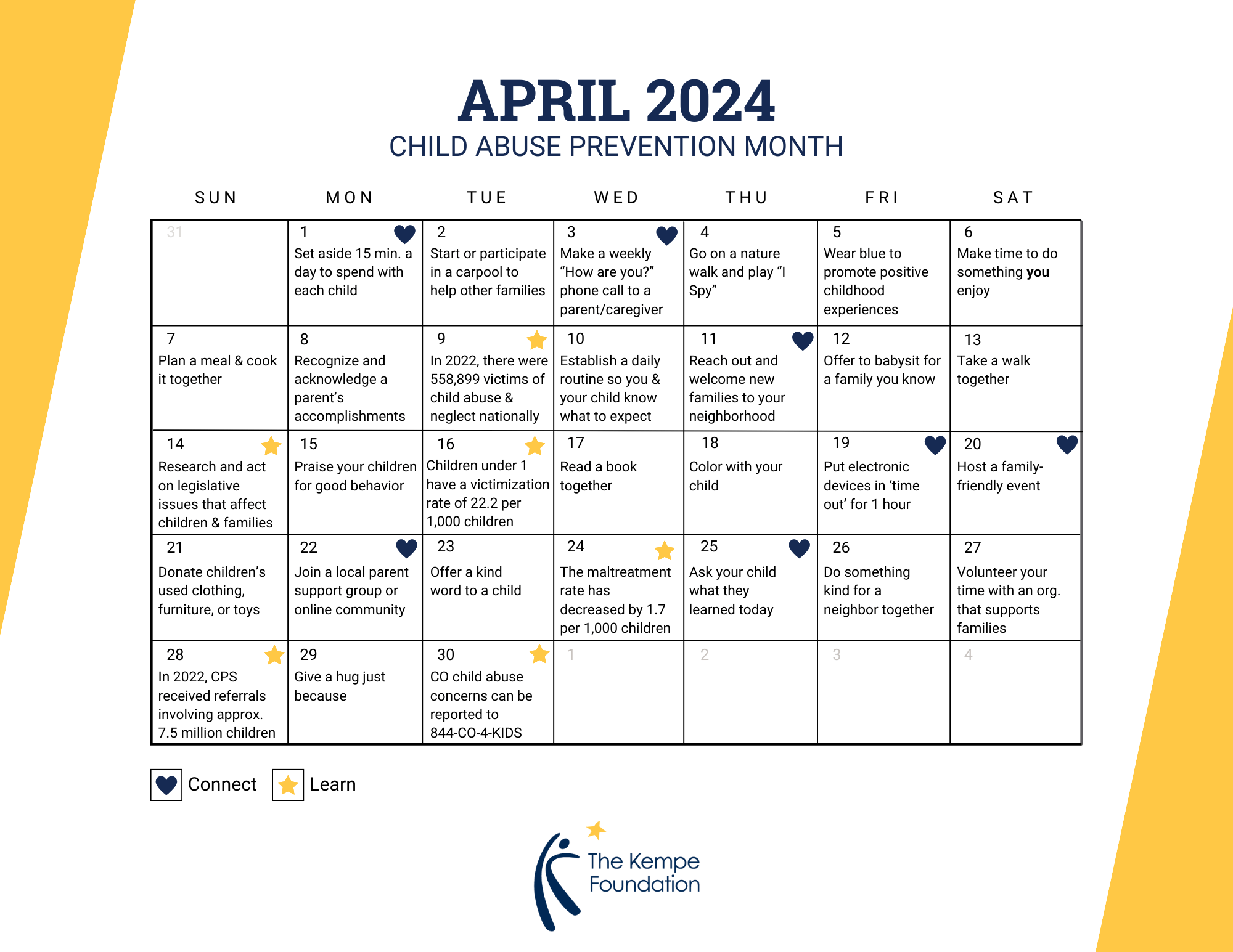 Child Abuse Prevention Month 2024 - Calendar Download - The Kempe ...